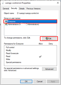 Fix cannot create file xampp-control.ini Access is denied error windows 10